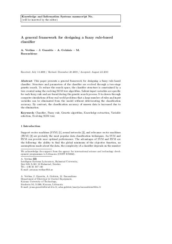 Pdf A General Framework For Designing A Fuzzy Rule Based Classifier