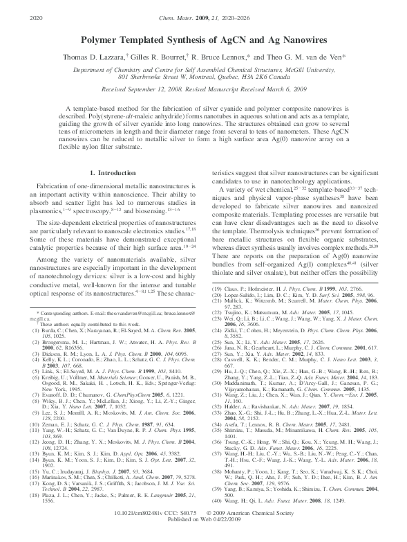 (PDF) Polymer Templated Synthesis of AgCN and Ag Nanowires