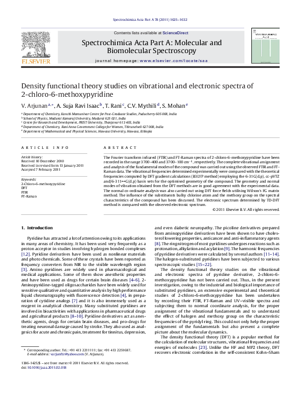 (PDF) Density functional theory studies on vibrational and electronic spectra of 2-chloro-6 ...