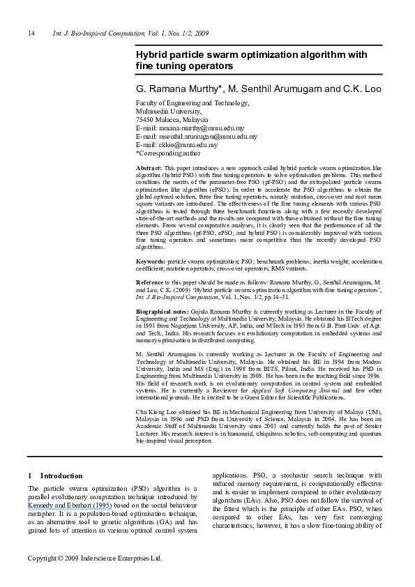 Pdf A Hybrid Particle Swarm Optimization Algorithm For The Redundancy