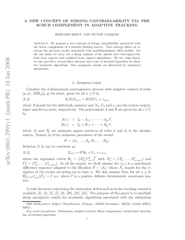 (PDF) A new concept of strong controllability via the Schur complement in adaptive tracking