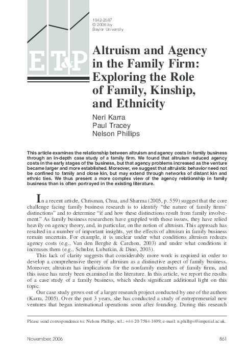 (PDF) Altruism and agency in the family firm: Exploring the role of ...