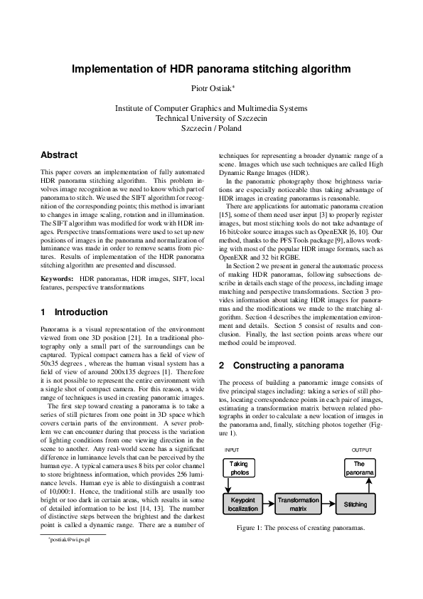 Pdf Implementation Of Hdr Panorama Stitching Algorithm