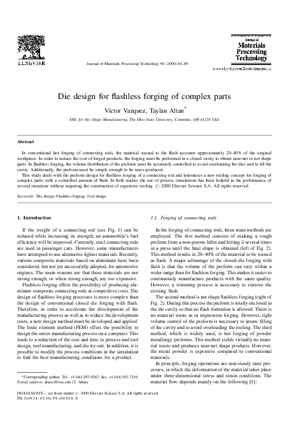 (PDF) Die design for flashless forging of complex parts