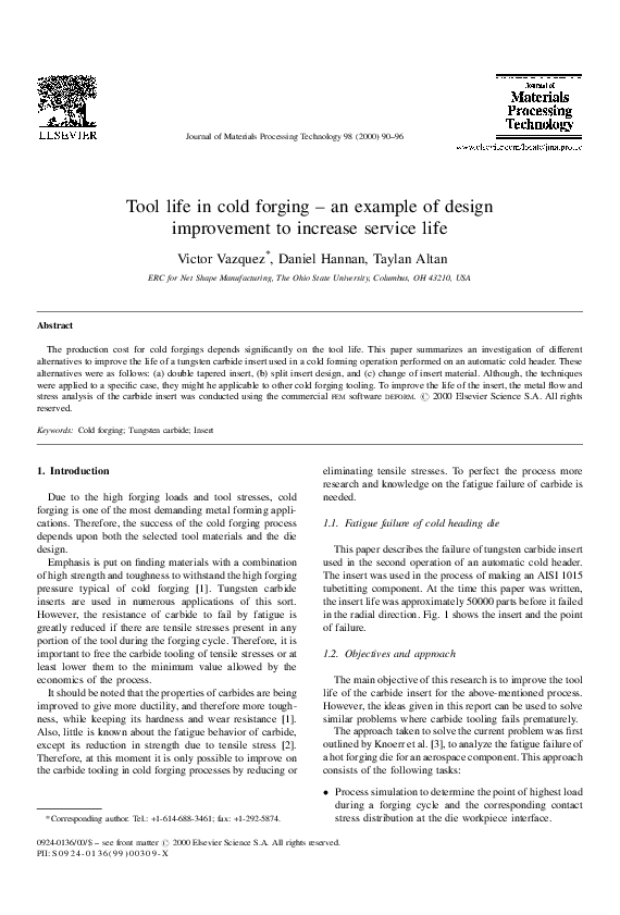 (PDF) Tool life in cold forging – an example of design improvement to ...