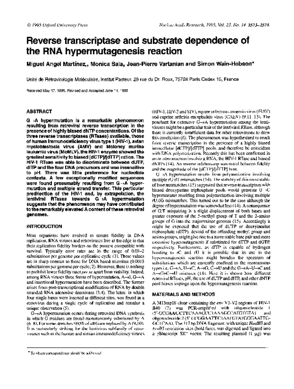 (PDF) Reverse transcriptase and substrate dependence of the RNA hypermutagenesis reaction