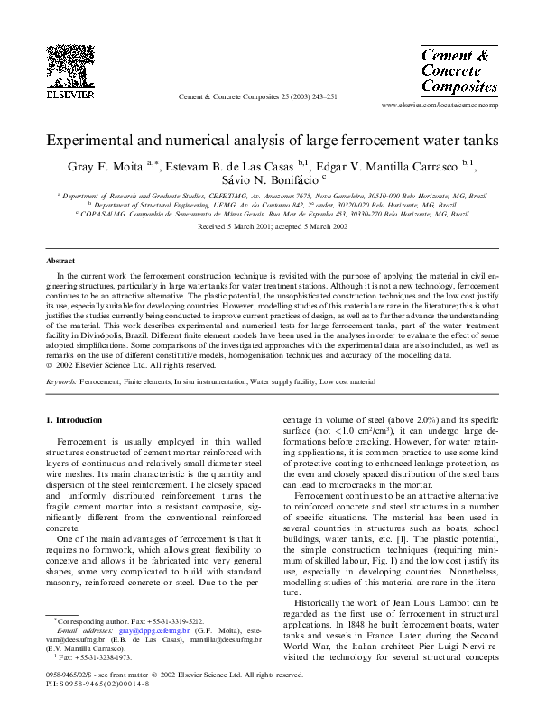 (PDF) Experimental and numerical analysis of large ferrocement water tanks