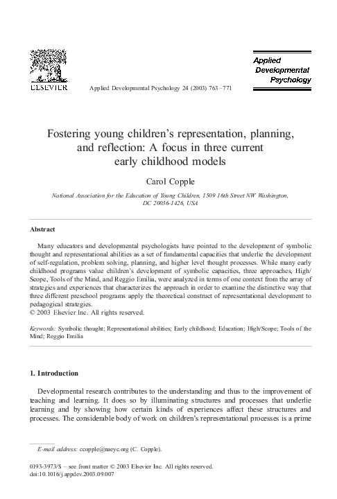 (PDF) Fostering young children's representation, planning, and ...