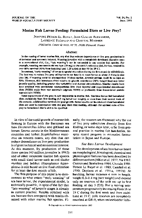 (PDF) Marine Fish Larvae Feeding: Formulated Diets or Live Prey