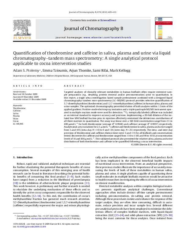 (PDF) Quantification of theobromine and caffeine in saliva, plasma and ...