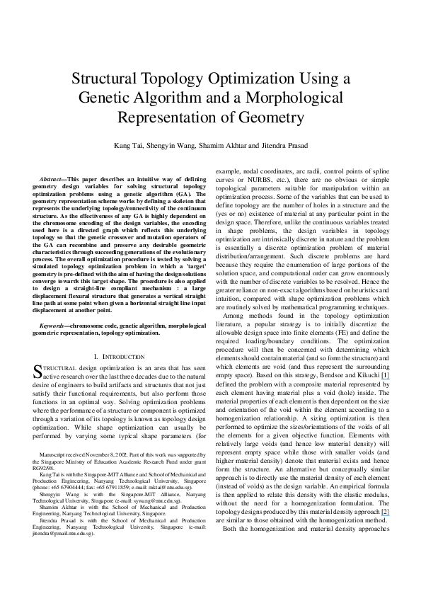 Pdf Structural Topology Optimization Using A Genetic Algorithm With A Morphological Geometric
