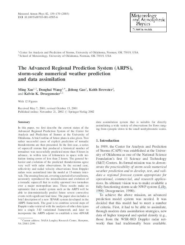 (PDF) The Advanced Regional Prediction System (ARPS), storm-scale numerical weather prediction ...