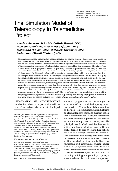 (PDF) The Simulation Model of Teleradiology in Telemedicine Project