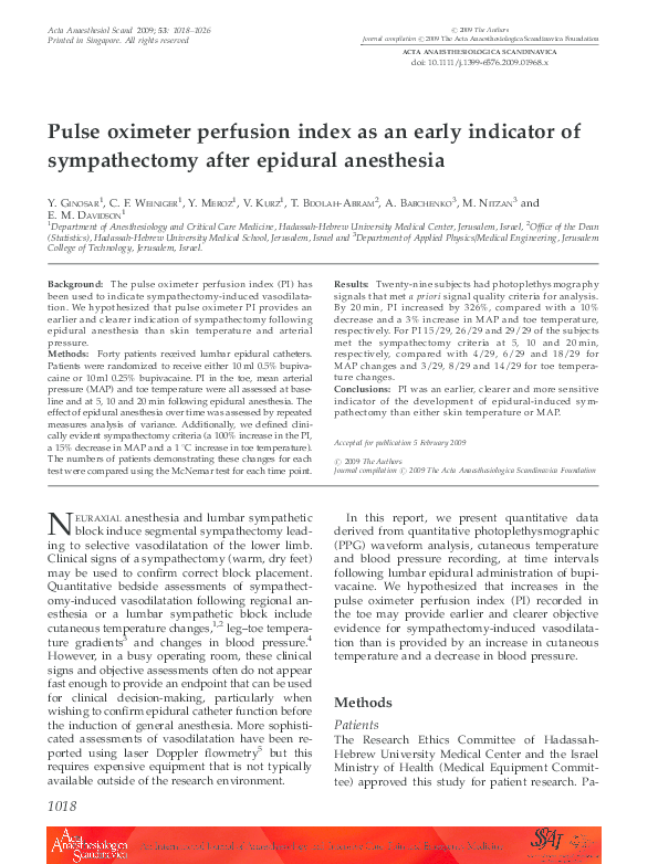 (PDF) Pulse oximeter perfusion index as an early indicator of ...