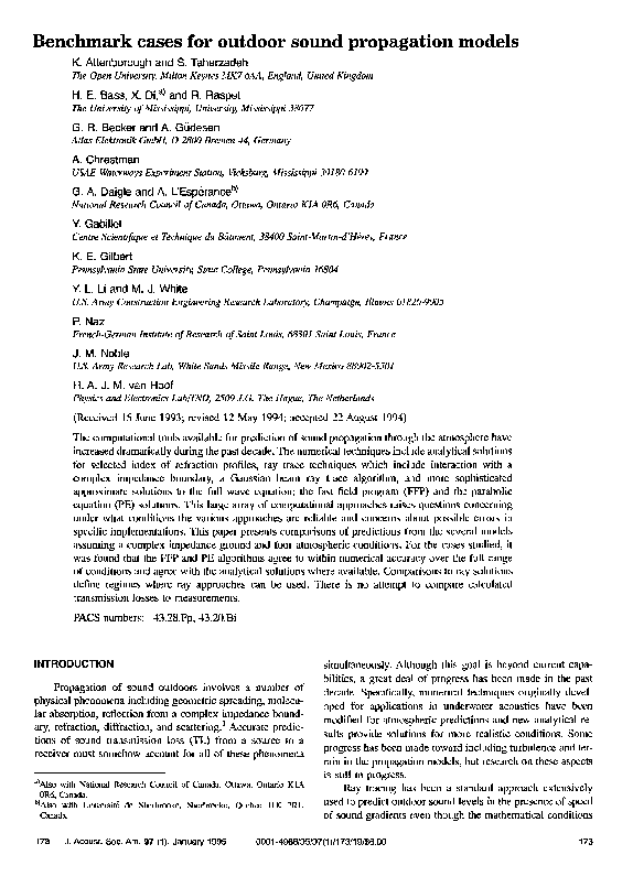 Pdf Benchmark Cases For Outdoor Sound Propagation Models