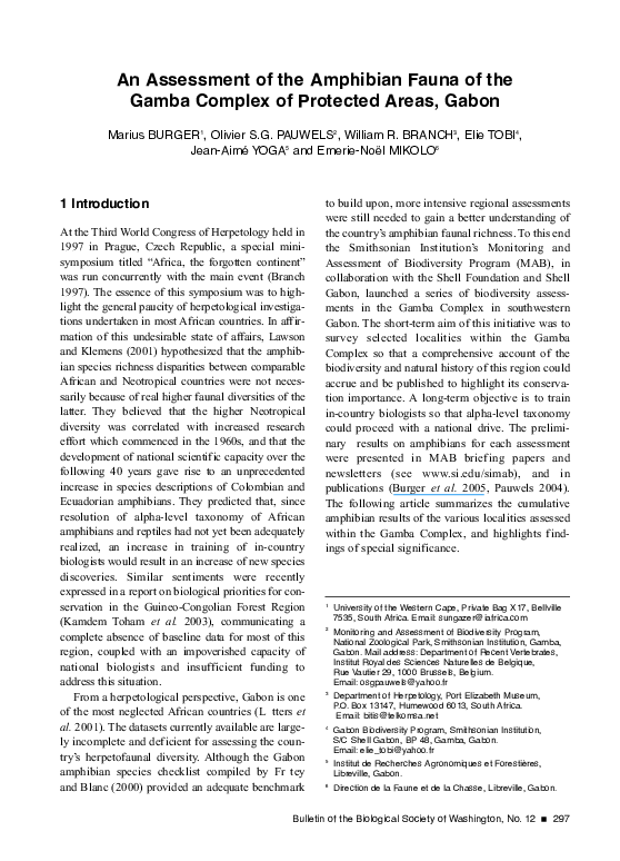 (PDF) An Assessment of the Amphibian Fauna of the Gamba Complex of ...
