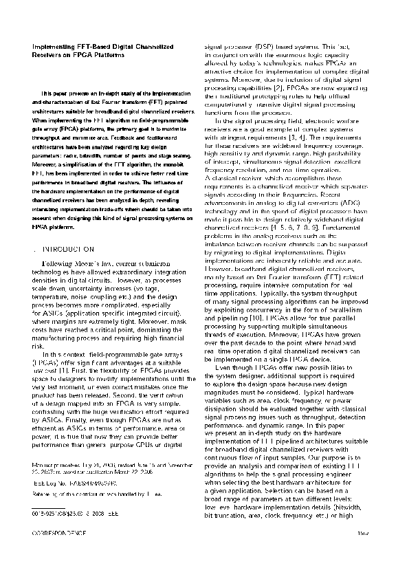 (PDF) Implementing FFT-based digital channelized receivers on FPGA platforms