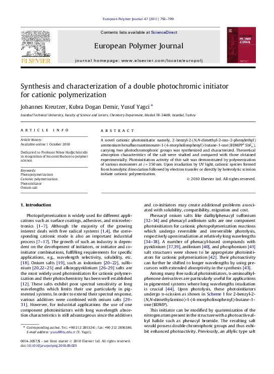 (PDF) Synthesis and characterization of a double photochromic initiator ...