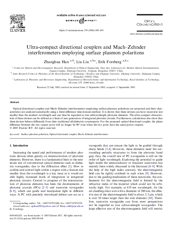 (PDF) Ultra-compact directional couplers and Mach–Zehnder ...