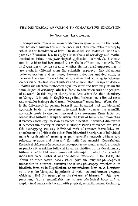 (PDF) The historical approach to Comparative Education