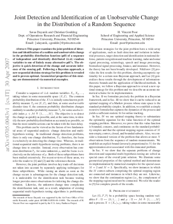 (PDF) Joint Detection and Identification of an Unobservable Change in the Distribution of a ...