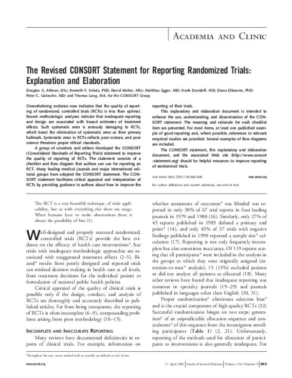 (PDF) The Revised CONSORT Statement for Reporting Randomized Trials ...