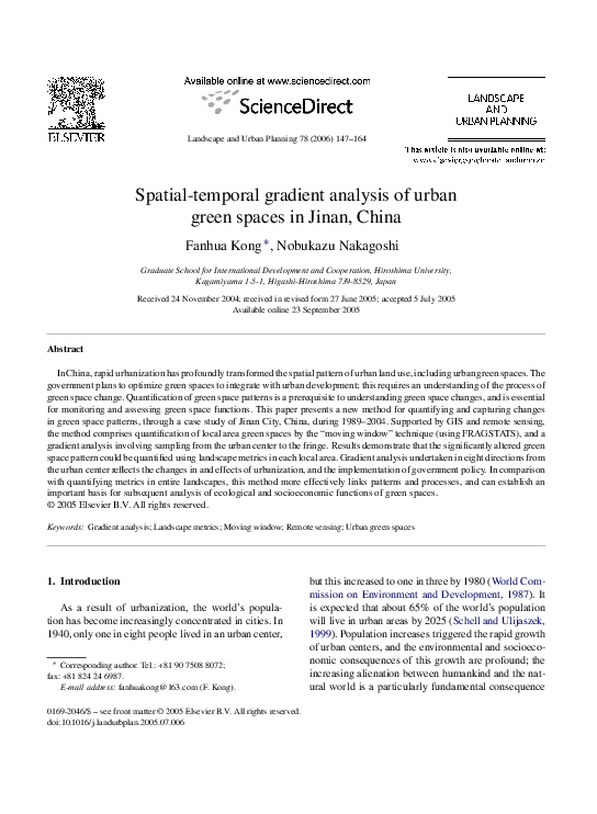 (PDF) Spatial-temporal gradient analysis of urban green spaces in Jinan, China | Nobukazu ...