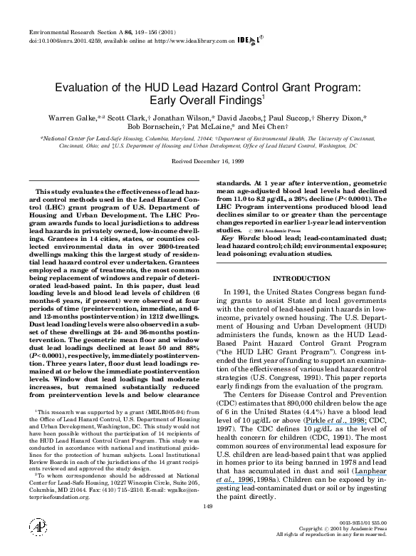 (PDF) Evaluation of the HUD Lead Hazard Control Grant Program: Early ...