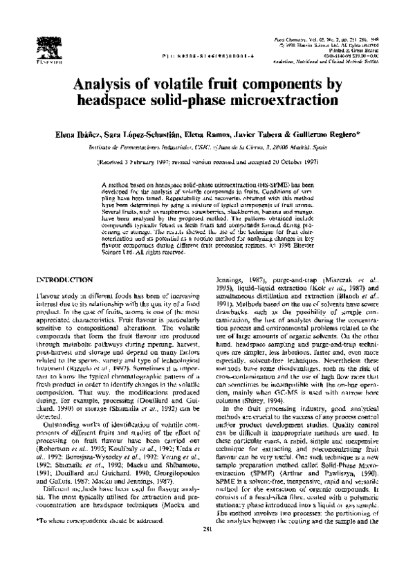 (PDF) Analysis of volatile fruit components by headspace solid-phase ...