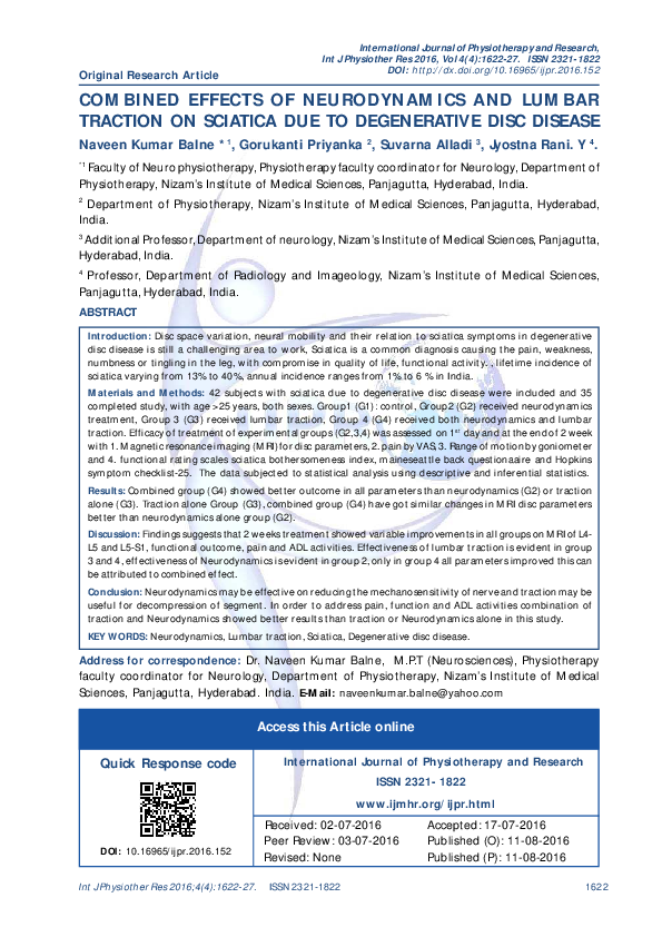 (PDF) COMBINED EFFECTS OF NEURODYNAMICS AND LUMBAR TRACTION ON SCIATICA ...