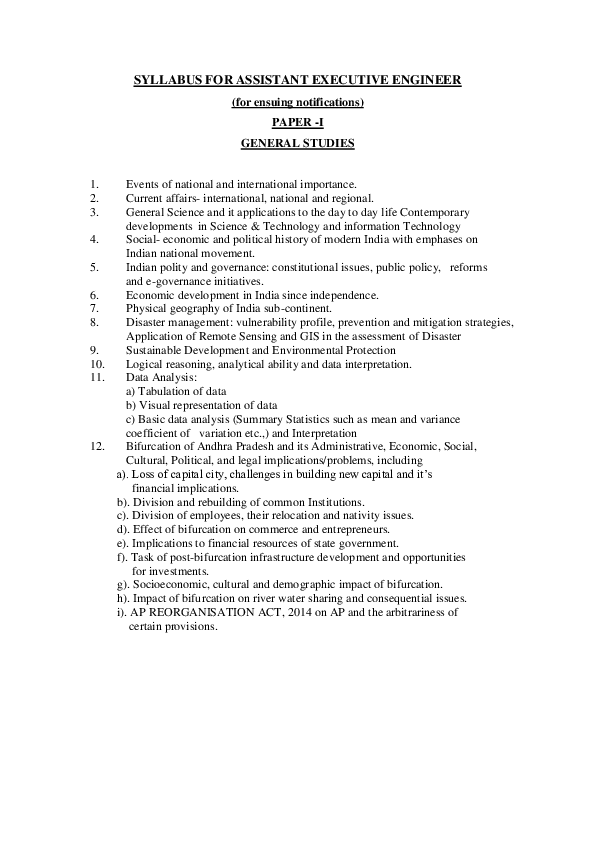 (PDF) SYLLABUS FOR ASSISTANT EXECUTIVE ENGINEER (for ensuing ...