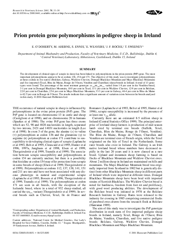 (PDF) Prion protein gene polymorphisms in pedigree sheep in Ireland