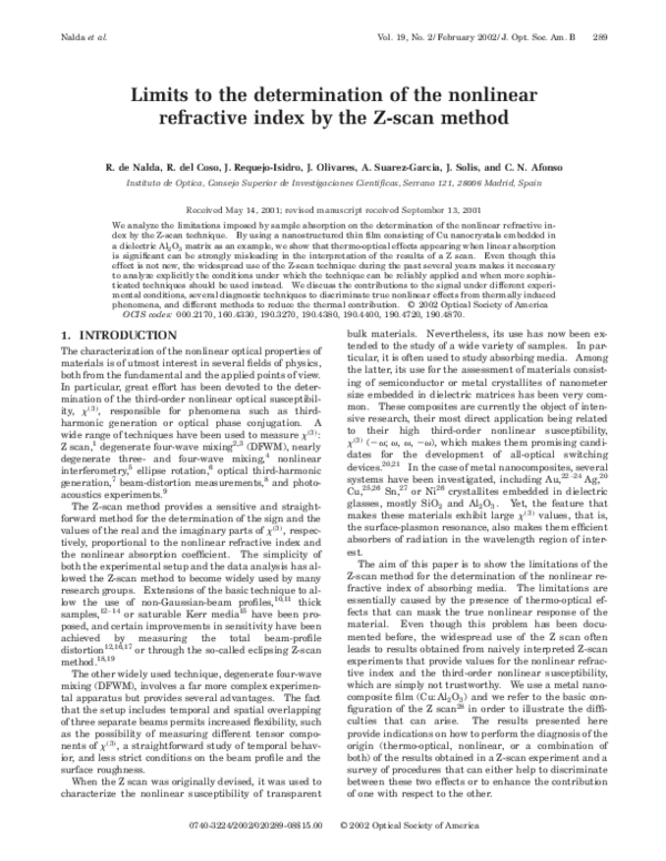 Pdf Limits To The Determination Of The Nonlinear Refractive Index By