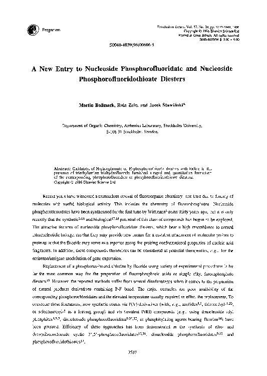 (PDF) A new entry to nucleoside phosphorofluoridate and nucleoside ...