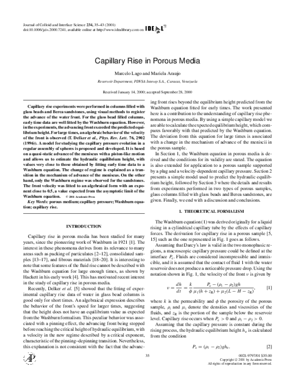 (PDF) Capillary Rise in Porous Media