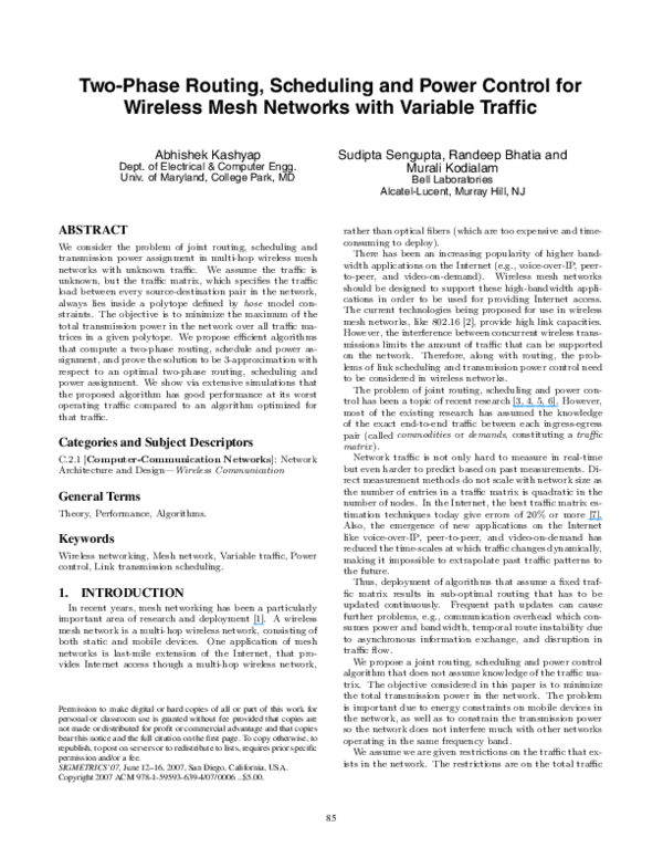 Pdf Two Phase Routing Scheduling And Power Control For Wireless Mesh Networks With Variable
