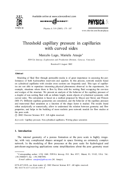 (PDF) Threshold capillary pressure in capillaries with curved sides