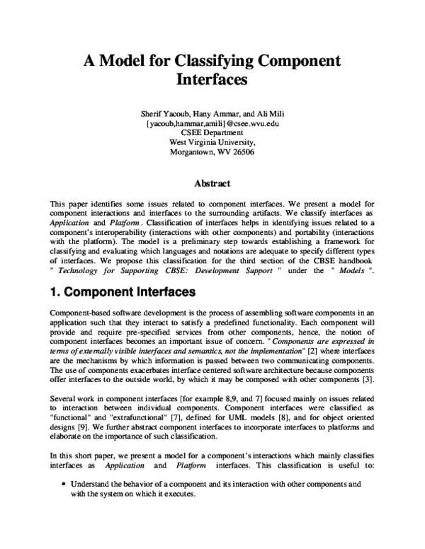 (PDF) A Model for Classifying Component Interfaces