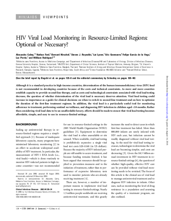 (PDF) HIV Viral Load Monitoring in Resource‐Limited Regions: Optional ...