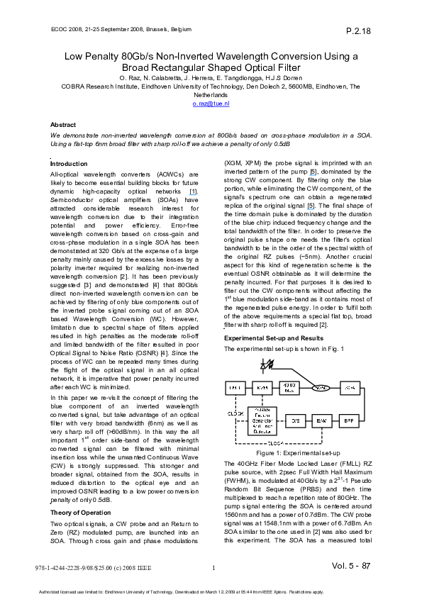 (PDF) Low penalty 80Gb/s non-inverted wavelength conversion using a broad rectangular shaped ...