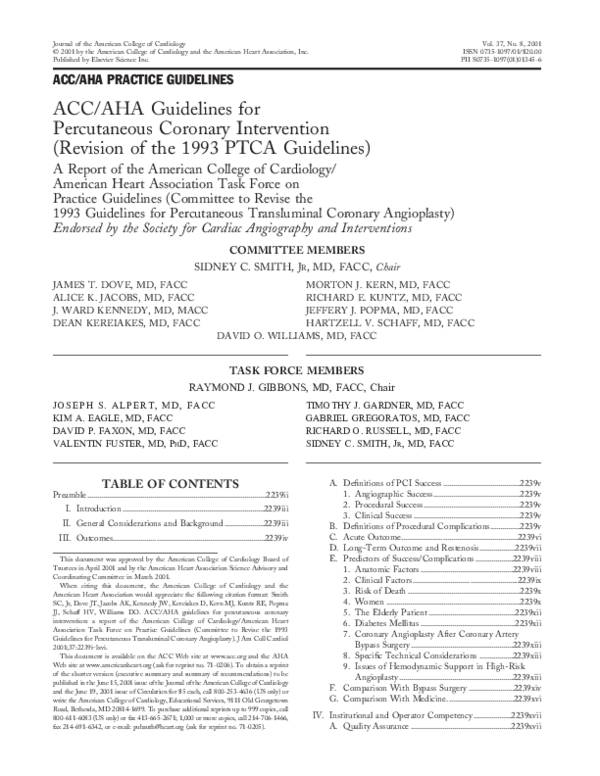 (PDF) ACC/AHA guidelines for percutaneous coronary intervention ...