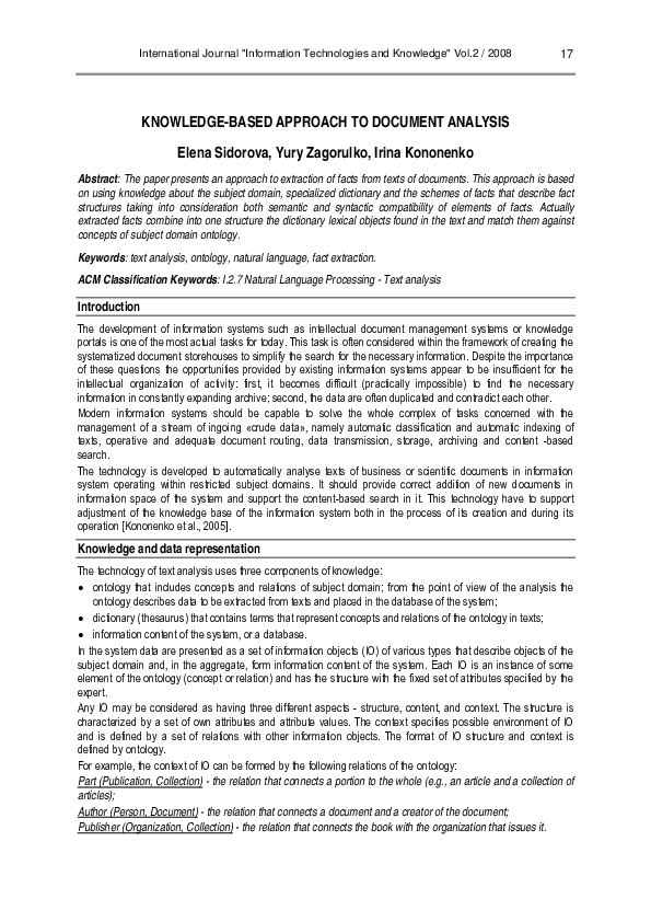 (PDF) Knowledge-based approach to document analysis