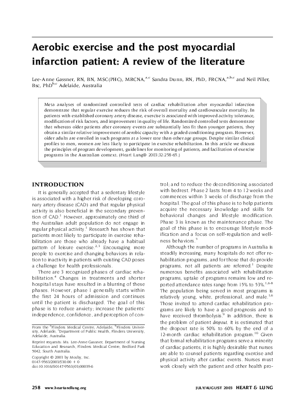 (PDF) Aerobic exercise and the post myocardial infarction patient: a ...