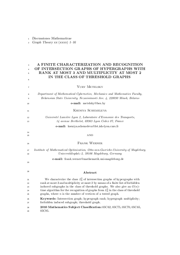 A FINITE CHARACTERIZATION AND RECOGNITION OF INTERSECTION GRAPHS OF HYPERGRAPHS WITH RANK AT ...