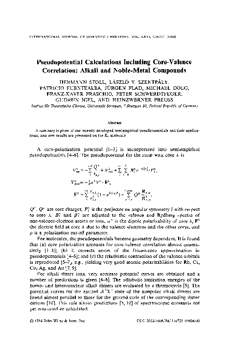 Pdf Pseudopotential Calculations Including Core Valence Correlation