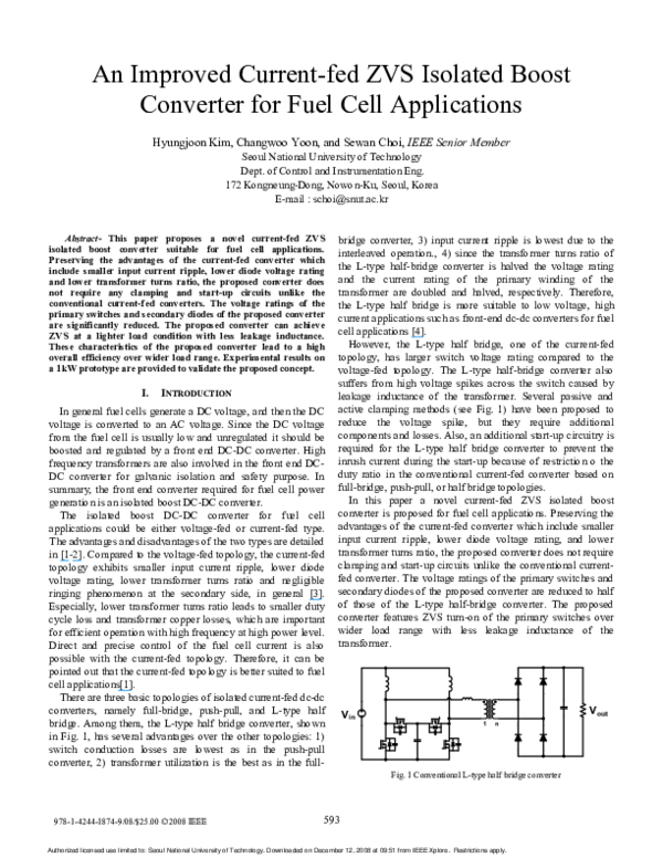 (PDF) An Improved Current-Fed ZVS Isolated Boost Converter for Fuel ...