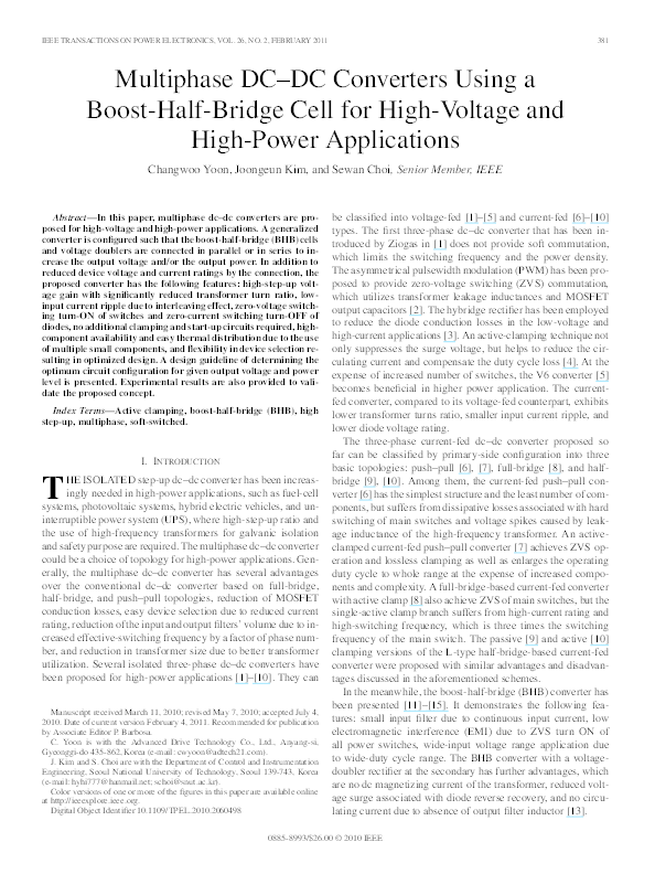 (PDF) Multi-Phase DC-DC converters using a boost half bridge cell for high voltage and high ...