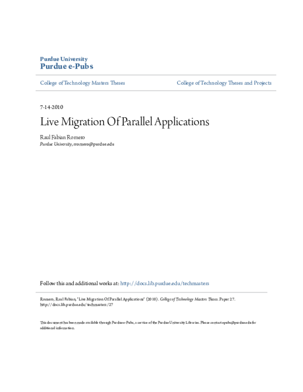 (PDF) Live migration of parallel applications