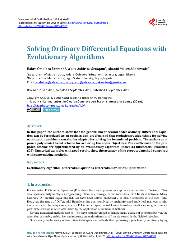 Solving Ordinary Differential Equations With Evolutionary Algorithms