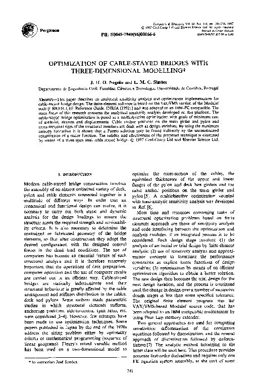 Pdf Optimization Of Cable Stayed Bridges With Three Dimensional Modelling